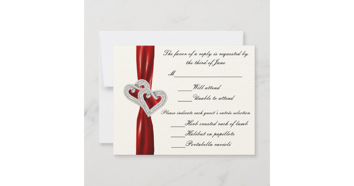 Custom Hearts Red Ribbon Response Card | Zazzle