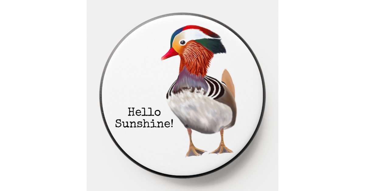 Custom Hello Sunshine Colorful Mandarin Duck PopSocket | Zazzle