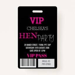 Custom Hen Party Festival Access Pass VIP Badge | Zazzle