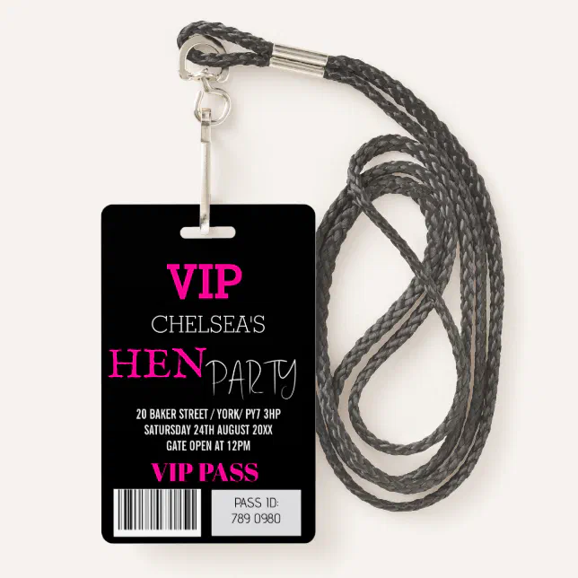 Custom Hen Party Festival Access Pass VIP Badge | Zazzle