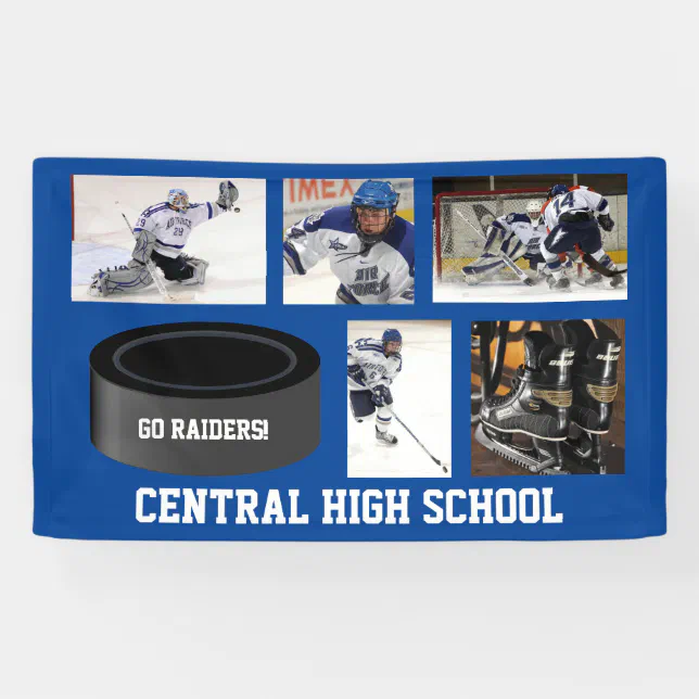 Custom Hockey Photo Collage Team Name Your Text Banner | Zazzle