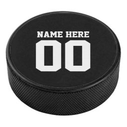 Custom hockey puck with jersey number and name | Zazzle