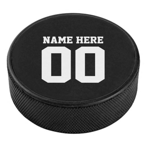 Custom hockey puck with jersey number and name | Zazzle
