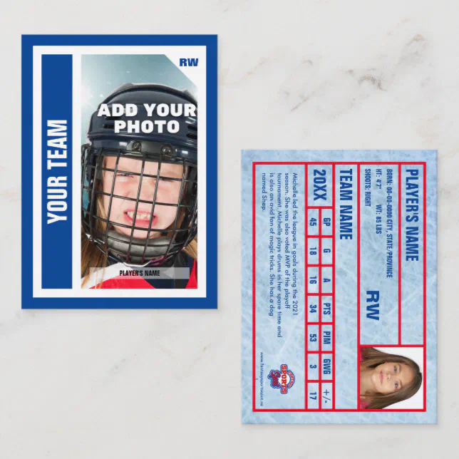 Custom Hockey Trading Card - Blue - Add Your Stats | Zazzle