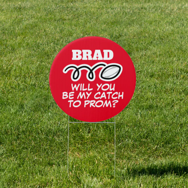 Custom hoco prom proposal request rugby ball yard sign | Zazzle