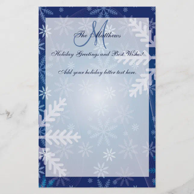Custom Holiday Greetings Family Letter Snowflakes Stationery | Zazzle