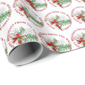 Custom Holiday Red White Candy Cane Green Foliage Wrapping Paper | Zazzle