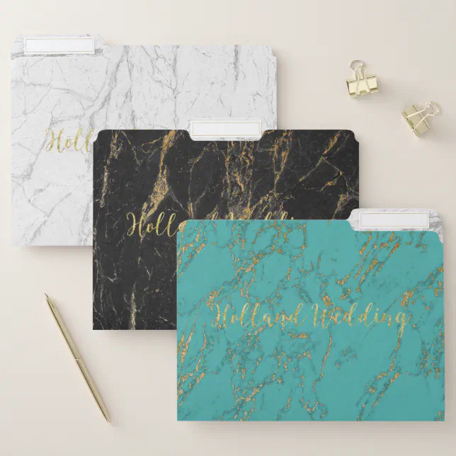 Custom Holland Wedding Modern Marble File Folder | Zazzle