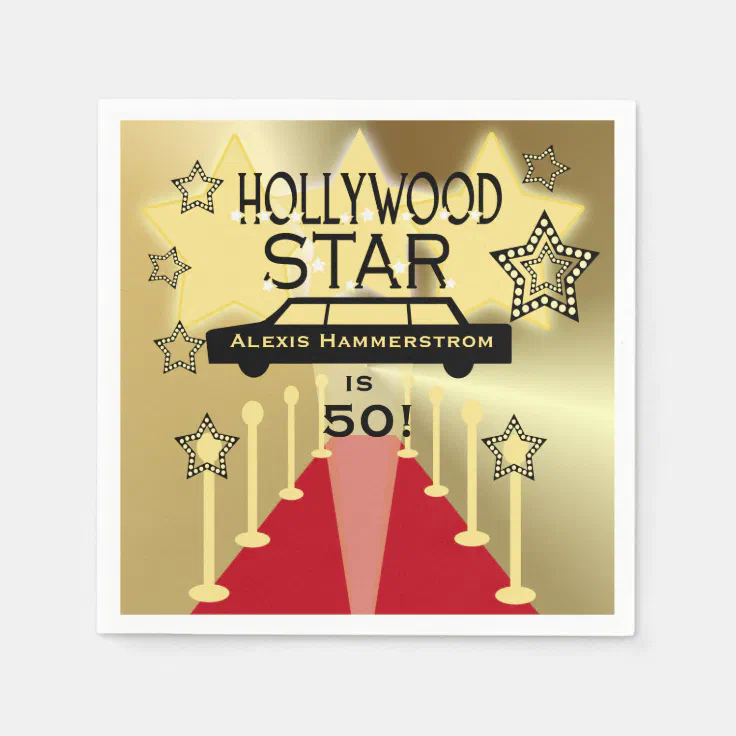 Custom Hollywood Star Birthday Paper Napkins | Zazzle