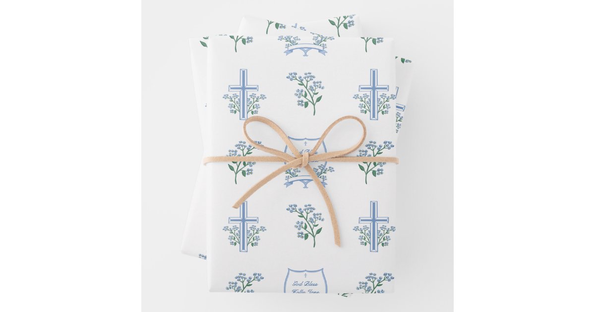 Custom Holy Baptism First Communion Floral Baby Wrapping Paper Sheets ...