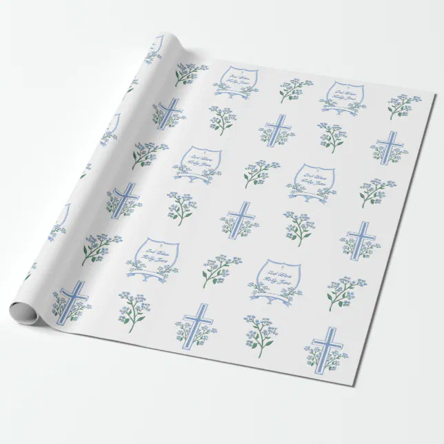 Custom Holy Baptism First Communion Floral Cross Wrapping Paper | Zazzle