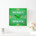 Custom Home Bar Irish Pub Green Wood with Name Square Wall Clock | Zazzle