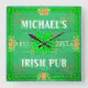 Custom Home Bar Irish Pub Green Wood with Name Square Wall Clock | Zazzle