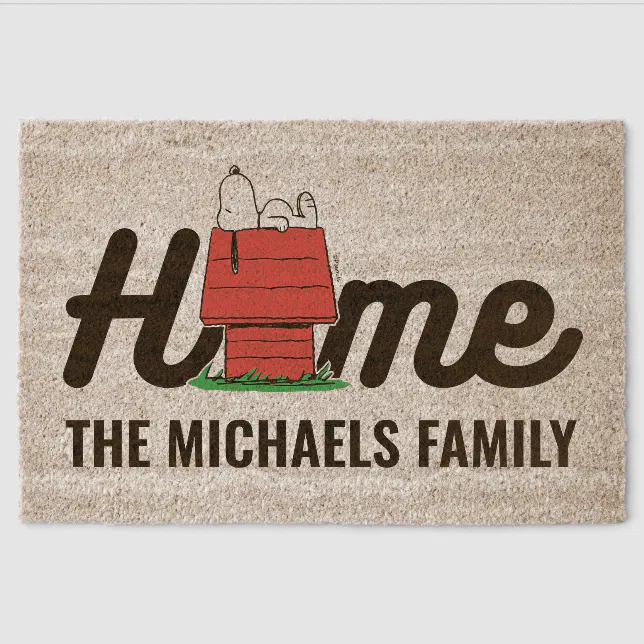 Custom HOME | Cozy Peanuts Snoopy Napping Fiber Doormat | Zazzle
