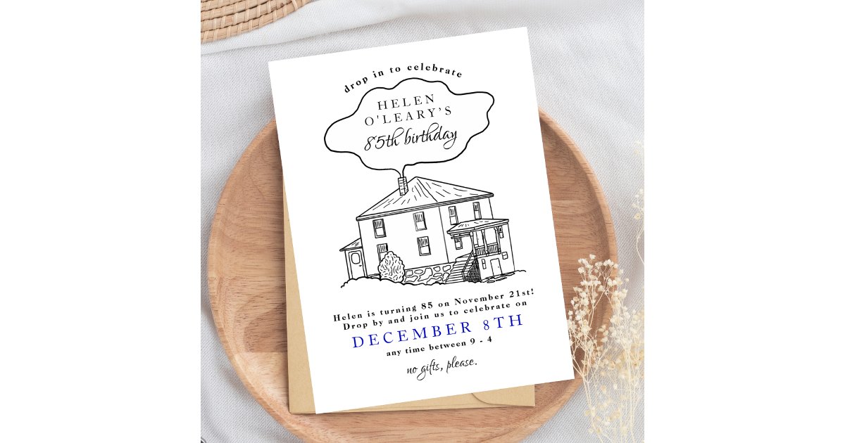 Custom Home Drawing Birthday Drop In Invitation | Zazzle