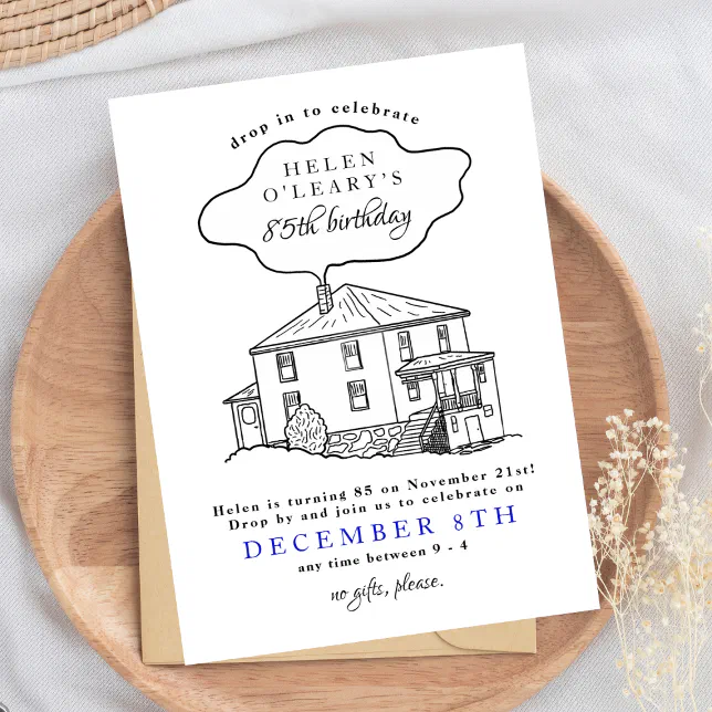 Custom Home Drawing Birthday Drop In Invitation | Zazzle