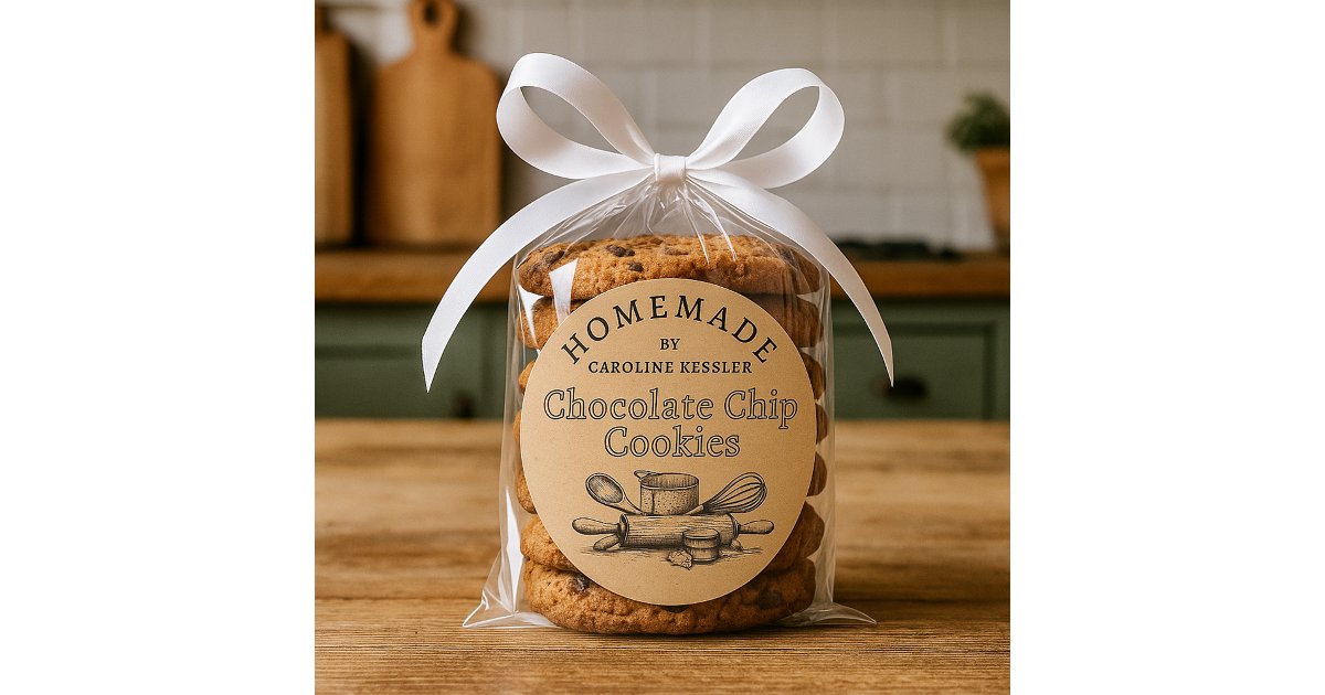 Custom Homemade Chocolate Chip Cookies Label Roll | Zazzle