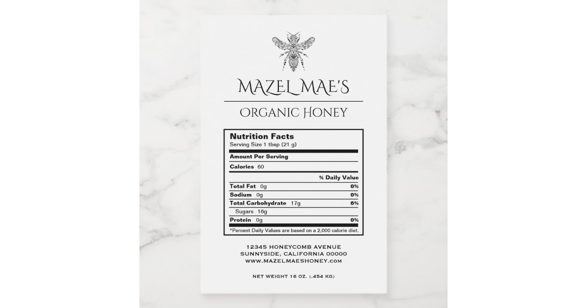 Custom Homemade Honey Nutrition Labels | Zazzle