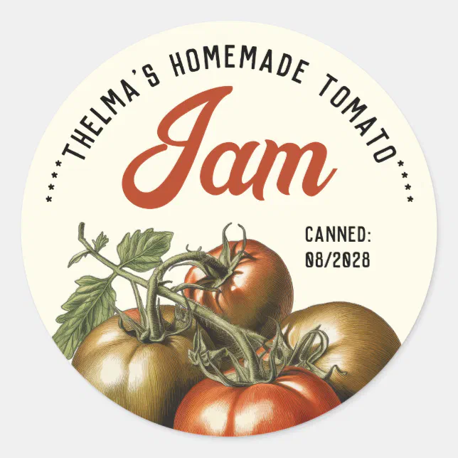 Custom Homemade Tomato Jam preserve Classic Round Sticker | Zazzle