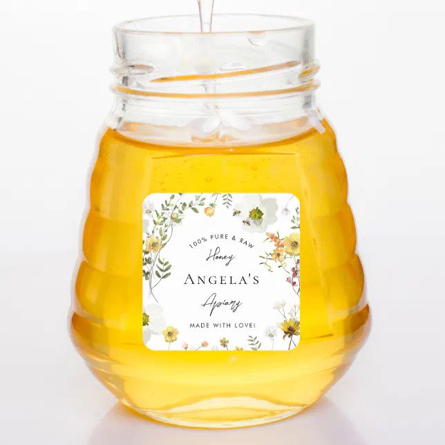 Custom Honey Jar Label Yellow Wildflowers Floral | Zazzle