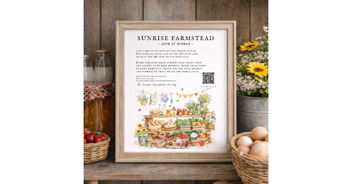Custom Honor System Farm Stand Sign | Zazzle
