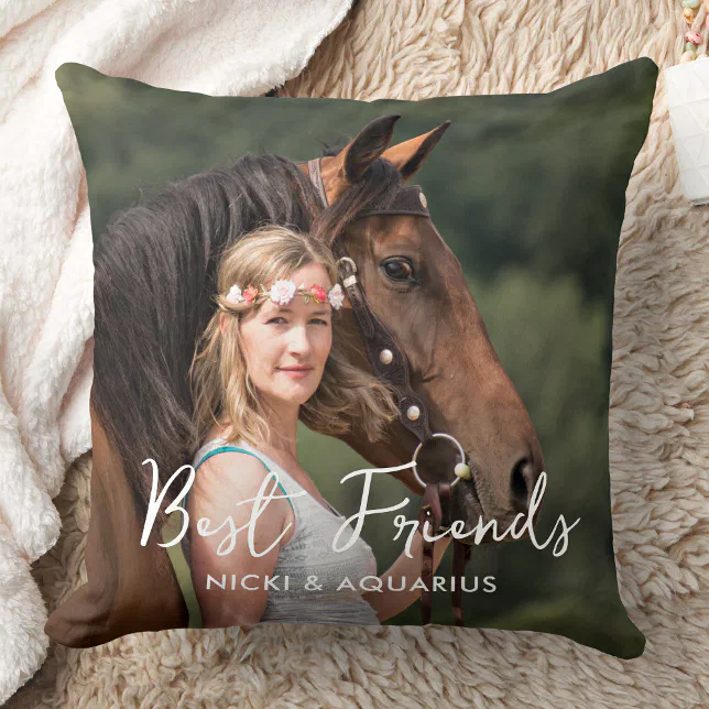 Custom Horse Photo Equestrian Best Friends Throw Pillow | Zazzle