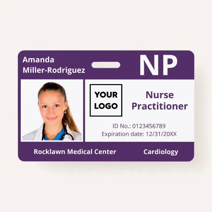 Custom Hospital Employee Logo Purple Photo ID Badge | Zazzle