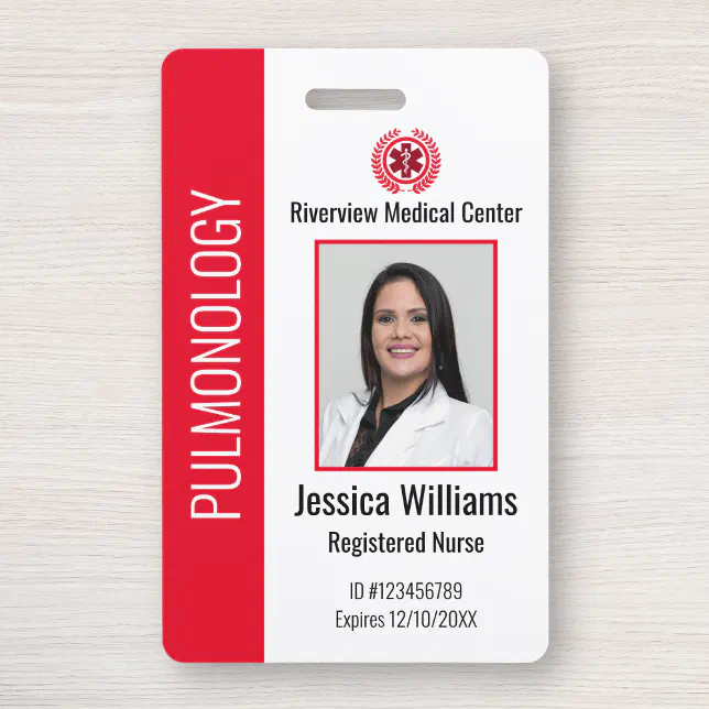 Custom Hospital Medical Employee Photo Badge Red | Zazzle