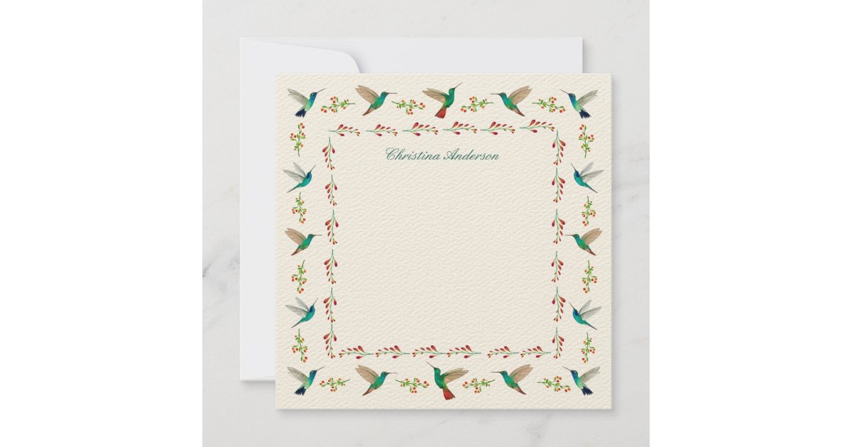 Custom Hummingbird Border Note Card | Zazzle