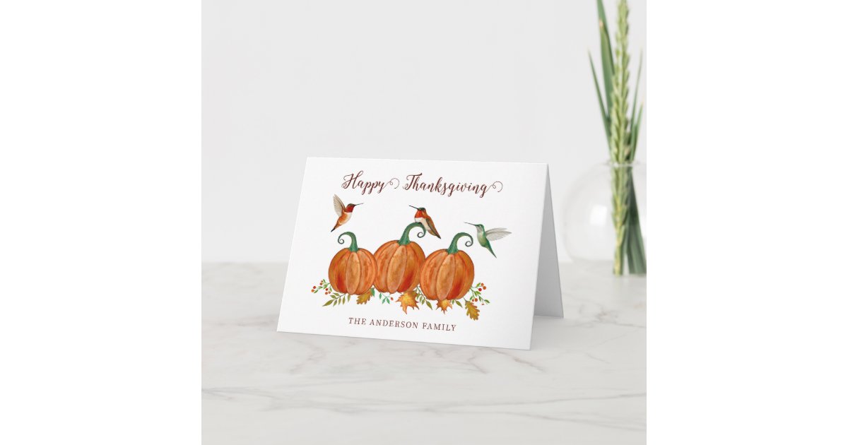 Custom Hummingbirds and Pumpkins Thanksgiving Holiday Card | Zazzle