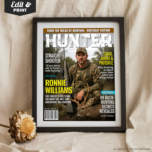 Custom HUNTER Magazine Cover, Personalized Hunting Poster | Zazzle