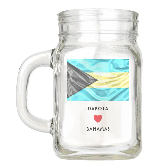 Custom I Heart Flag of Bahamas Mason Jar | Zazzle