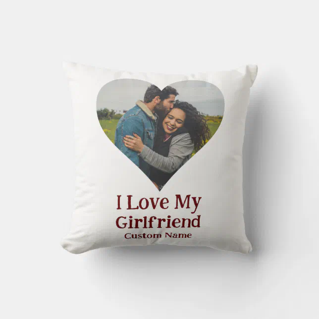 Custom I Love My Girlfriend Heart Photo Throw Pillow | Zazzle