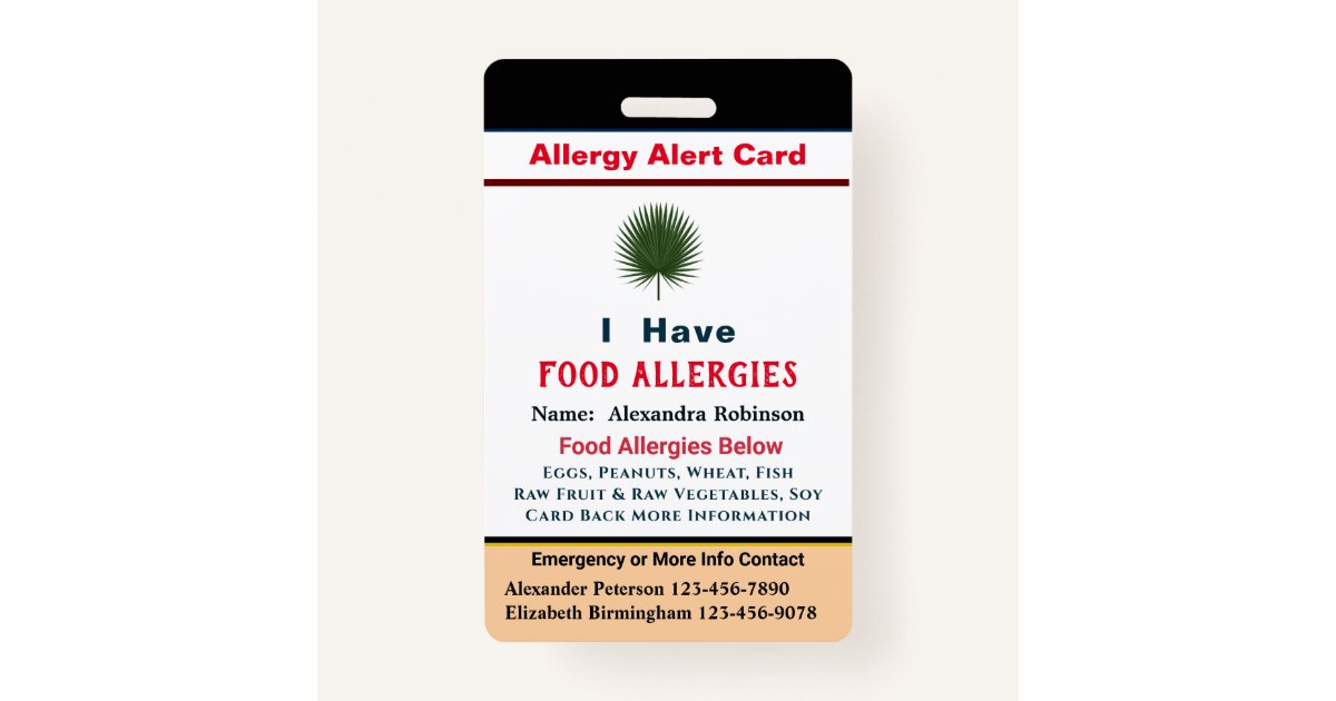 Custom ID Identification Allergies Alert Card Badge | Zazzle
