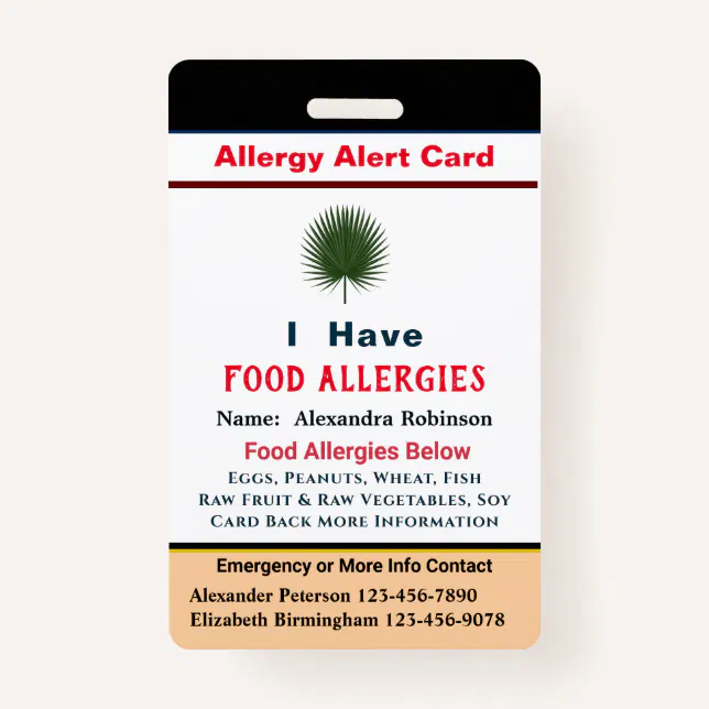 Custom ID Identification Allergies Alert Card Badge | Zazzle