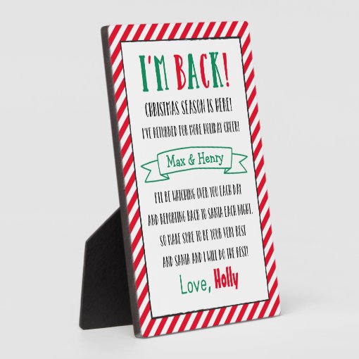 Custom I'm Back Christmas Elf Letter Plaque | Zazzle