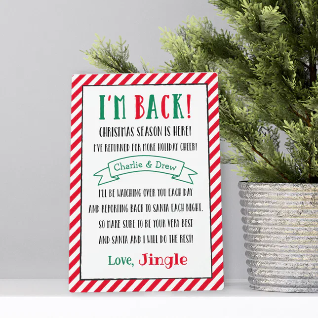 Custom I'm Back Christmas Elf Letter Plaque | Zazzle