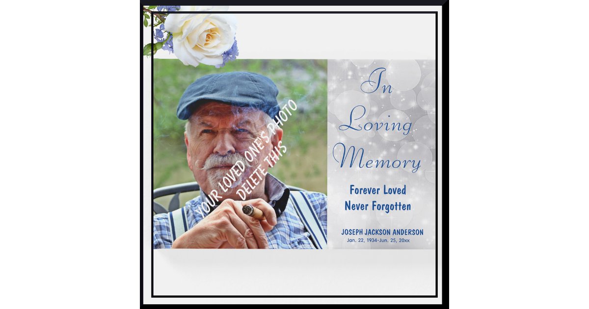 Custom In Loving Memory Silver Blue Photo Memorial Guest Book | Zazzle