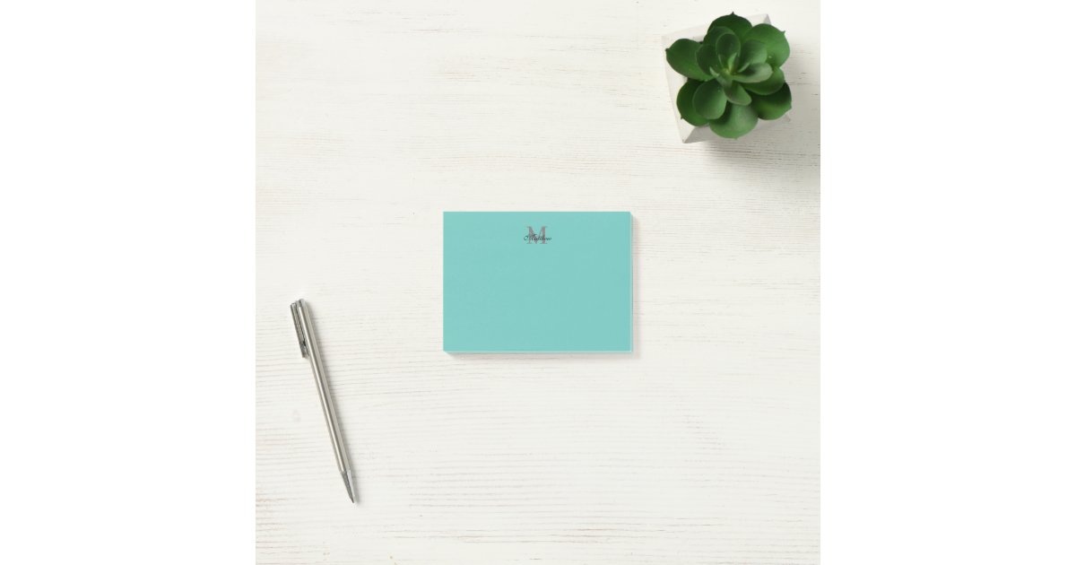 Custom initial and name text teal post-it notes | Zazzle