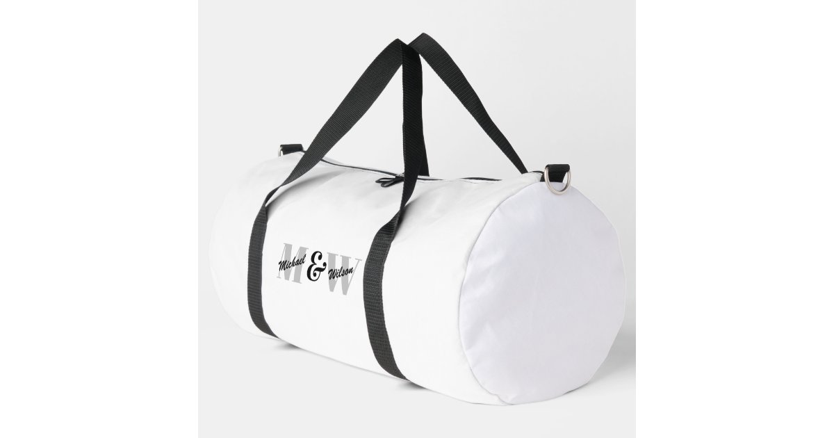 Custom Initial Black and White Monogram Duffle Bag | Zazzle
