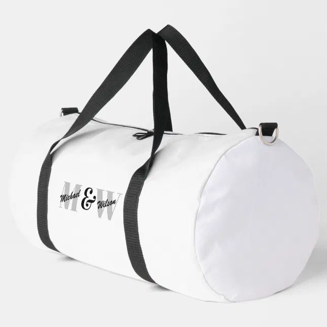 Custom Initial Black and White Monogram Duffle Bag | Zazzle