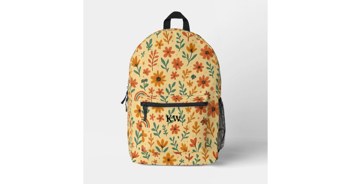 Custom Initial Boho Floral Printed Backpack | Zazzle