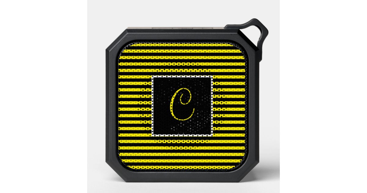 Custom Initial Letter Yellow and Black Striped Bluetooth Speaker | Zazzle