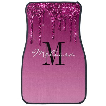 Custom Initial Script Glitter Drip Magenta Car Floor Mat | Zazzle