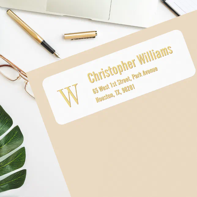 Custom Initials Golden Modern Return Address Label | Zazzle