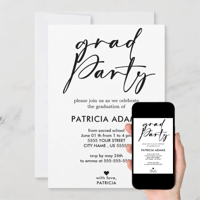 Custom Insert | Elegant minimalist grad Party Invitation | Zazzle