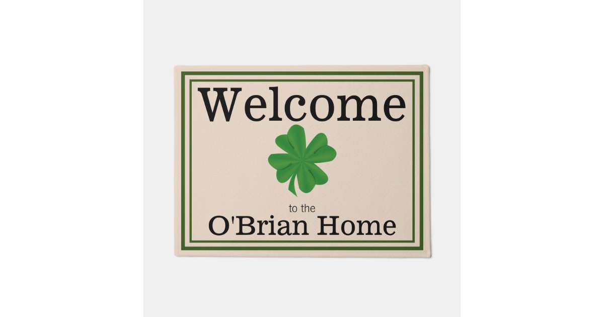 Custom Irish Family Large Welcome with Shamrock Doormat | Zazzle