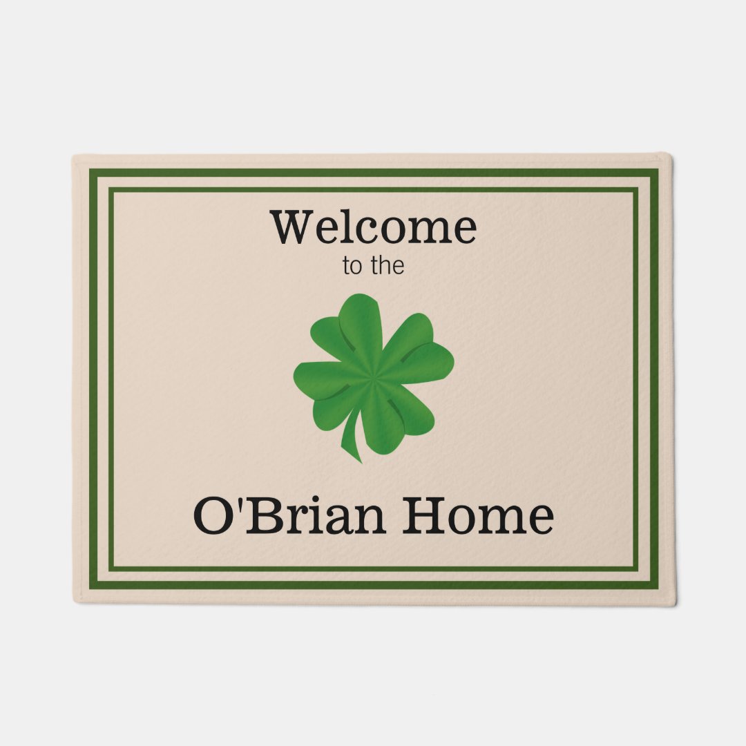 Custom Irish Family Welcome Door Mat with Shamrock | Zazzle