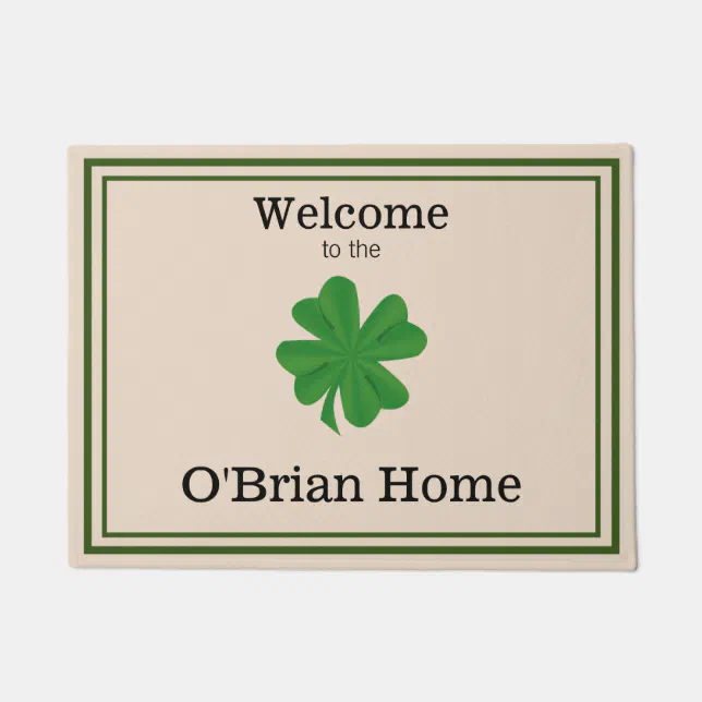 Custom Irish Family Welcome Door Mat with Shamrock | Zazzle