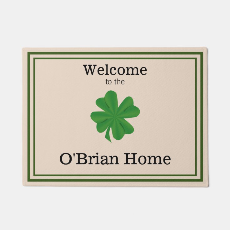 Custom Irish Family Welcome Door Mat with Shamrock | Zazzle